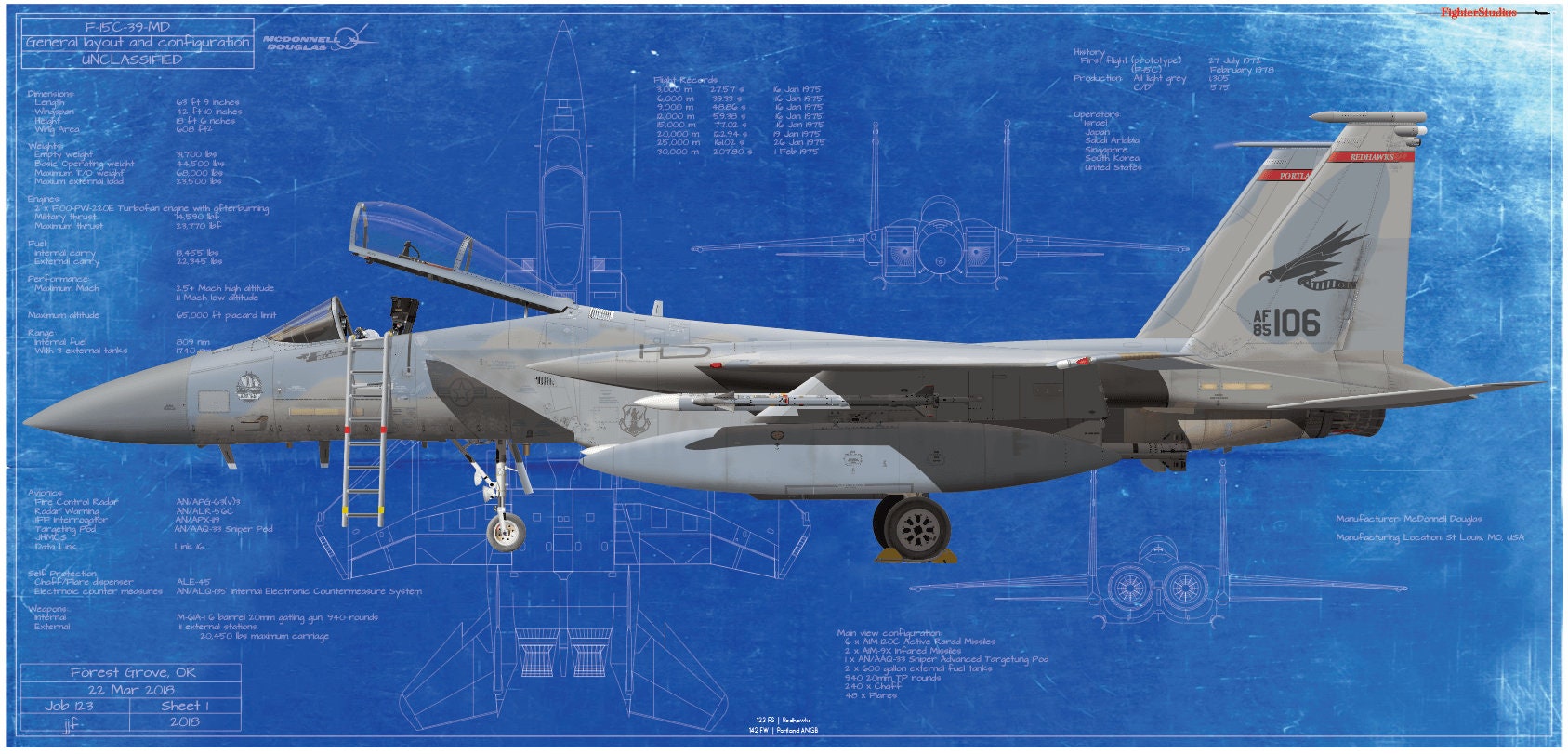F-15C-40-MC Eagle 44 Fighter Squadron "vampires" 18 Fighter Wing Kadena ...