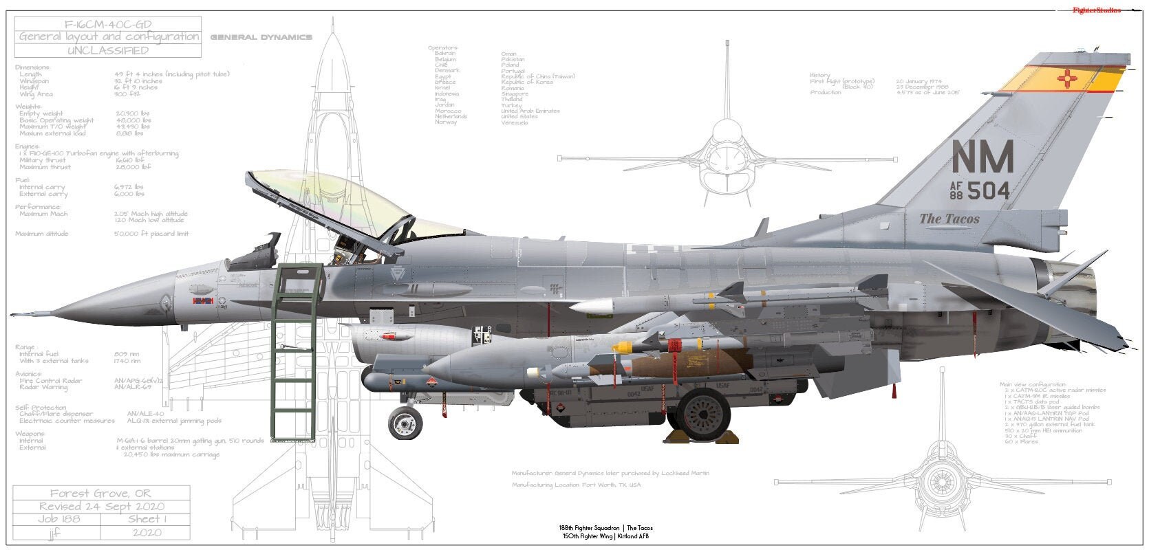 F-16CM-40-GD Fighting Falcon 188th Fighter Squadron "the Tacos" 150th ...