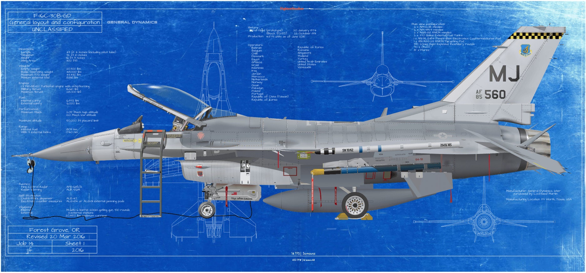 F-16C-30B-GD Fighting Falcon 14 Tactical Fighter Squadron "samurai" 432 ...