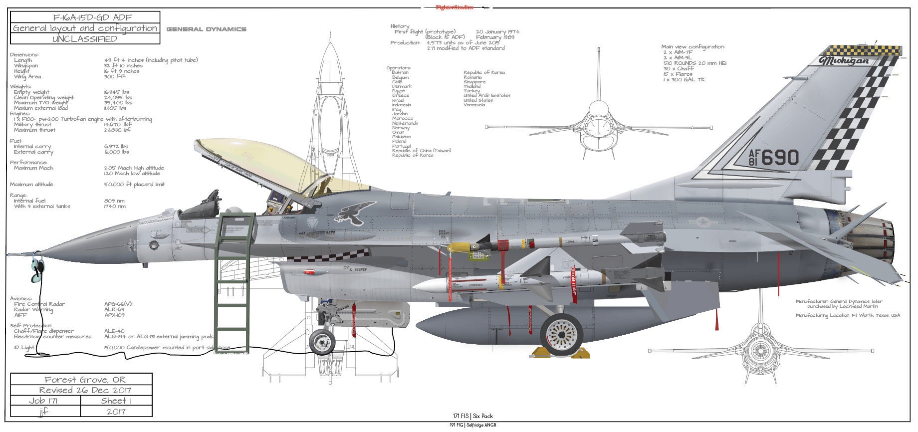 F-16A-15D-GD ADF Fighting Falcon 171 Fighter Interceptor Squadron "six ...