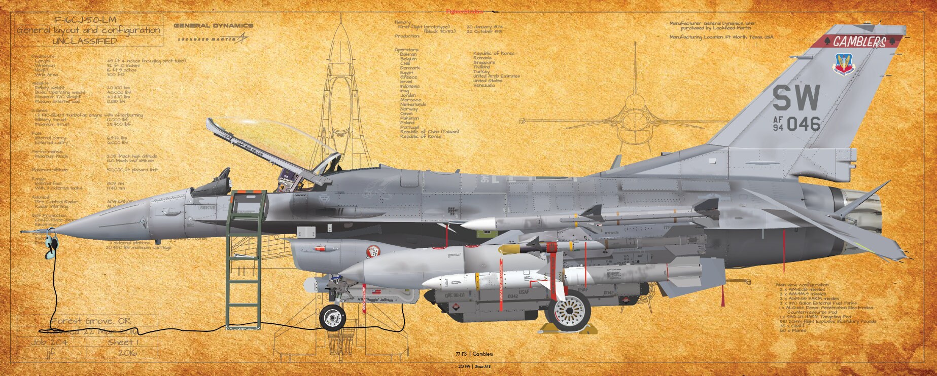 F-16CJ-50-GD Fighting Falcon 77 Fighter Squadron "gamblers" Shaw AFB - Etsy