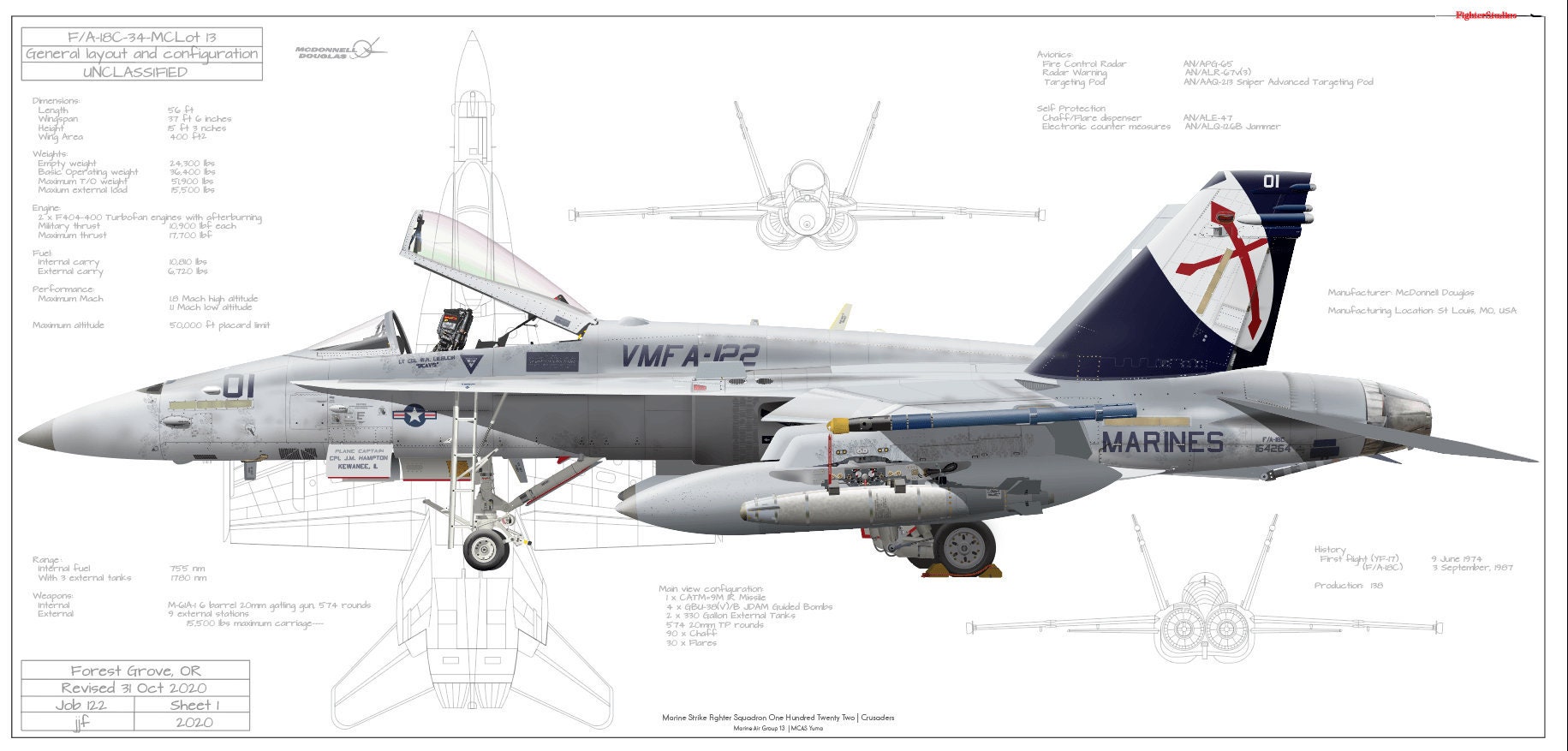 F/A-18C-34-MC Hornet Marine Strike Fighter Squadron 122 "crusaders" MAG ...