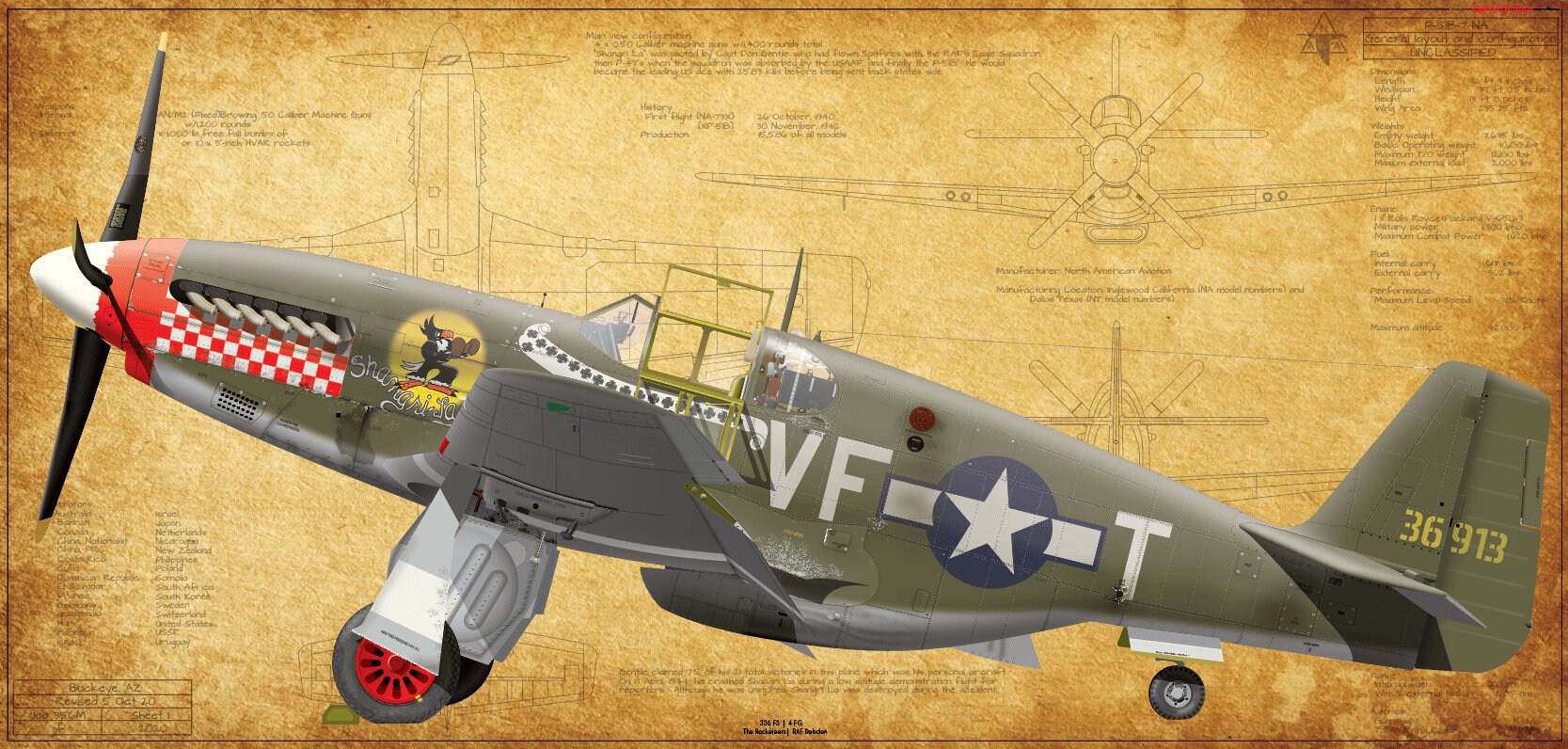 P-51B-7-NA Mustang shangri La 336 Fighter Squadron rocketeers 4 Fighter ...