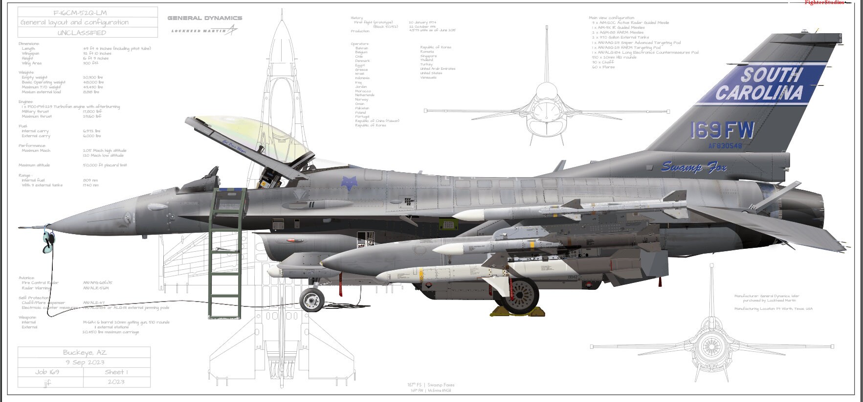 F-16CM-52-LM Fighting Falcon 157 Fighter Squadron "stingers," 169 ...