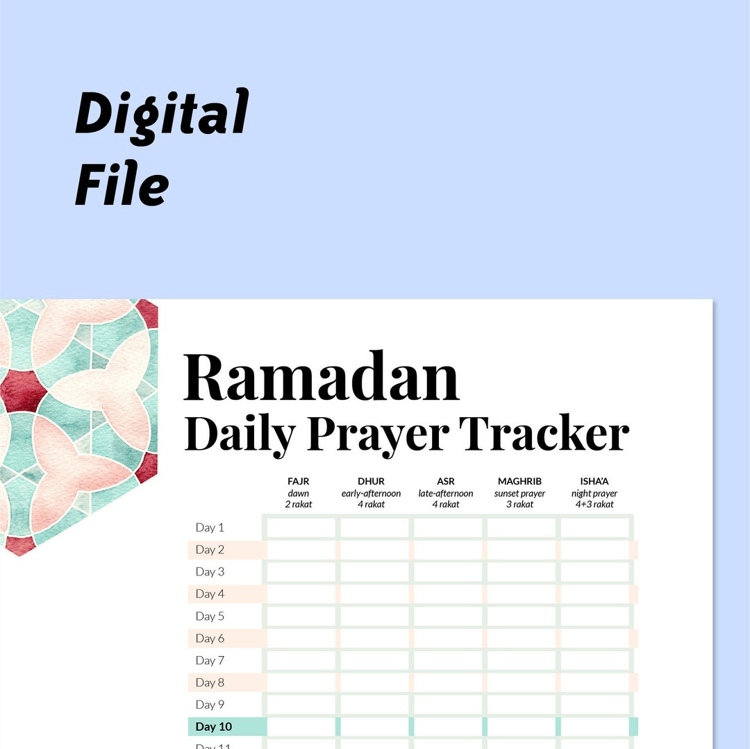 Ramadan Tracker Salah Tracker Ramadan Printable Ramadan Prayer Tracker ...