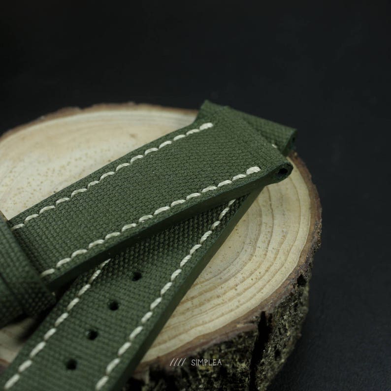 Green canvas Serie Handmade leather watch strap 18mm 20mm | Etsy