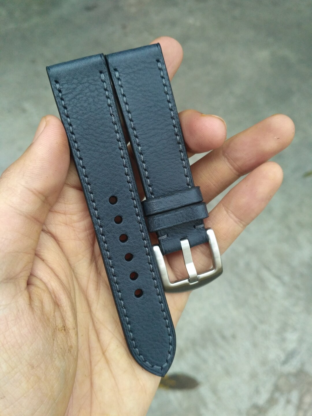 Midnight Blue Pebble Strap Handmade Leather Watch Strap 18mm 20mm 22mm ...