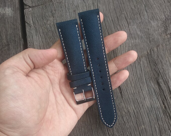 Midnight Blue Canvas Serie - Handmade Leather Watch Strap 18mm 19mm ...
