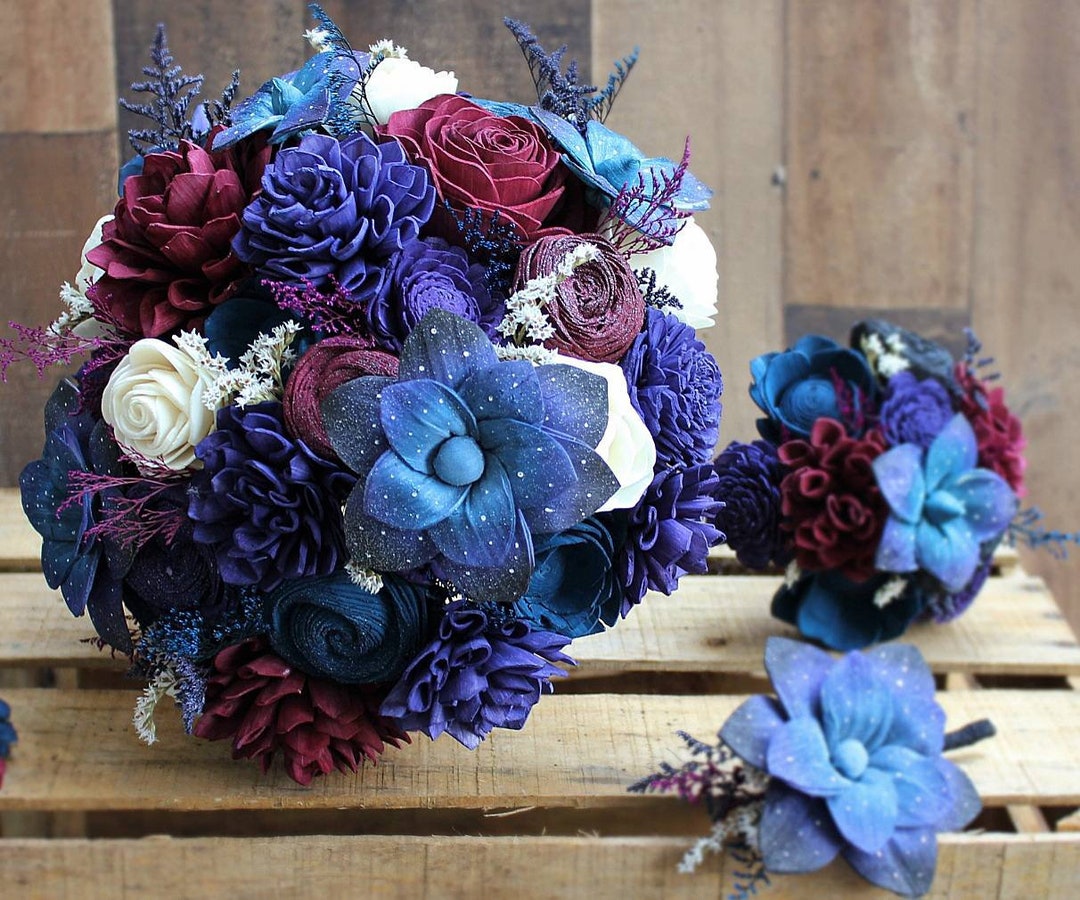 Wood Flower Galaxy Celestial Theme Bridal Bouquet - Etsy