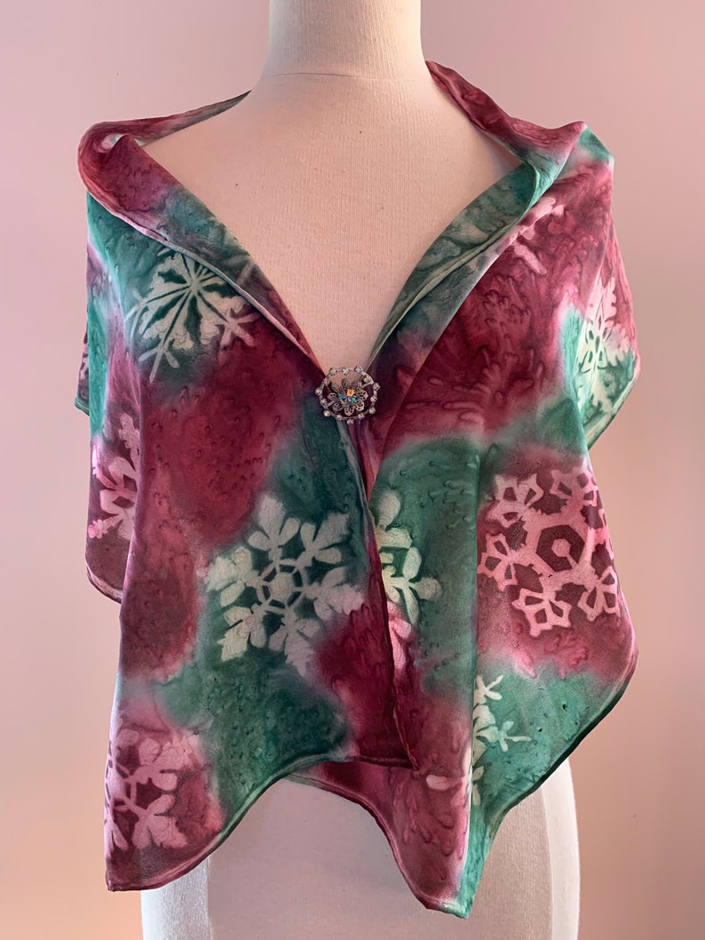 Snowflake Scarf, Snowflake Painted Silk Scarf, Christmas Scarf ...
