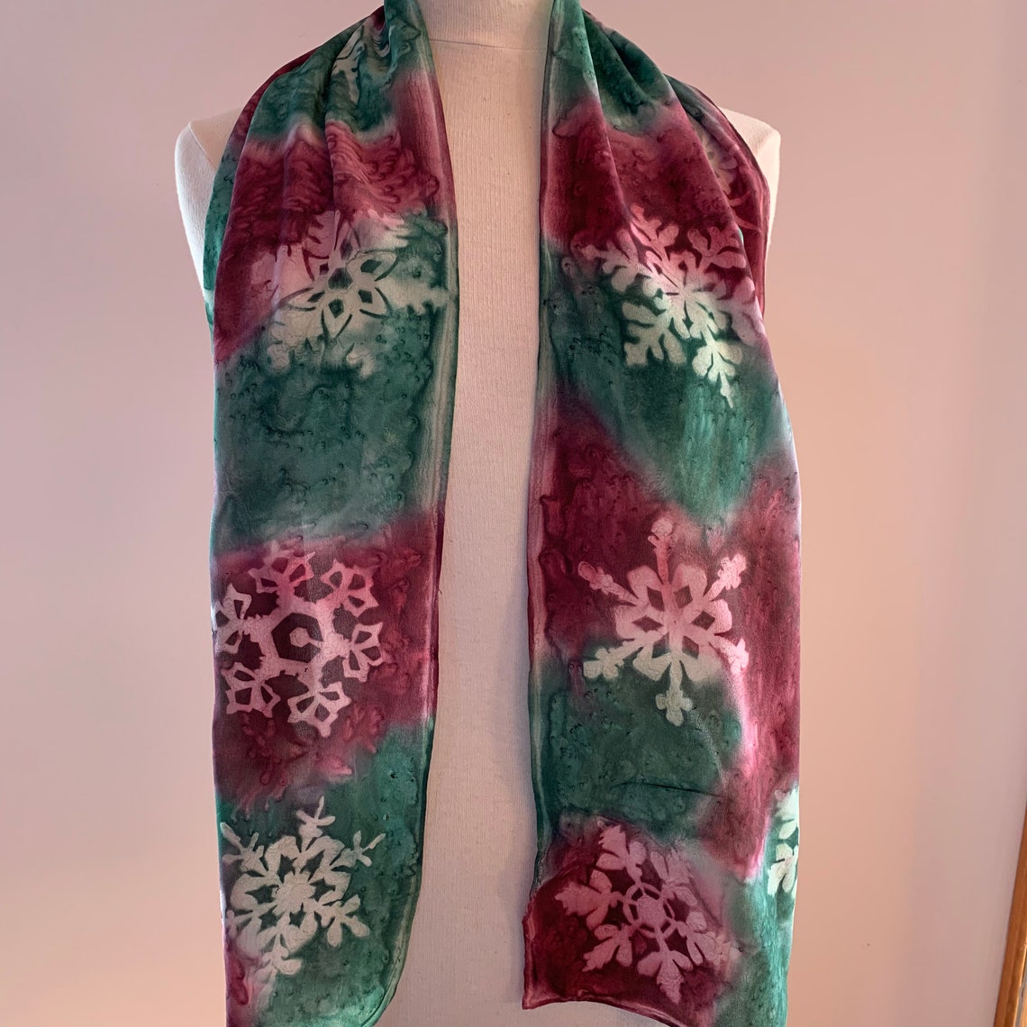 Snowflake Scarf Snowflake Painted Silk Scarf Christmas - Etsy