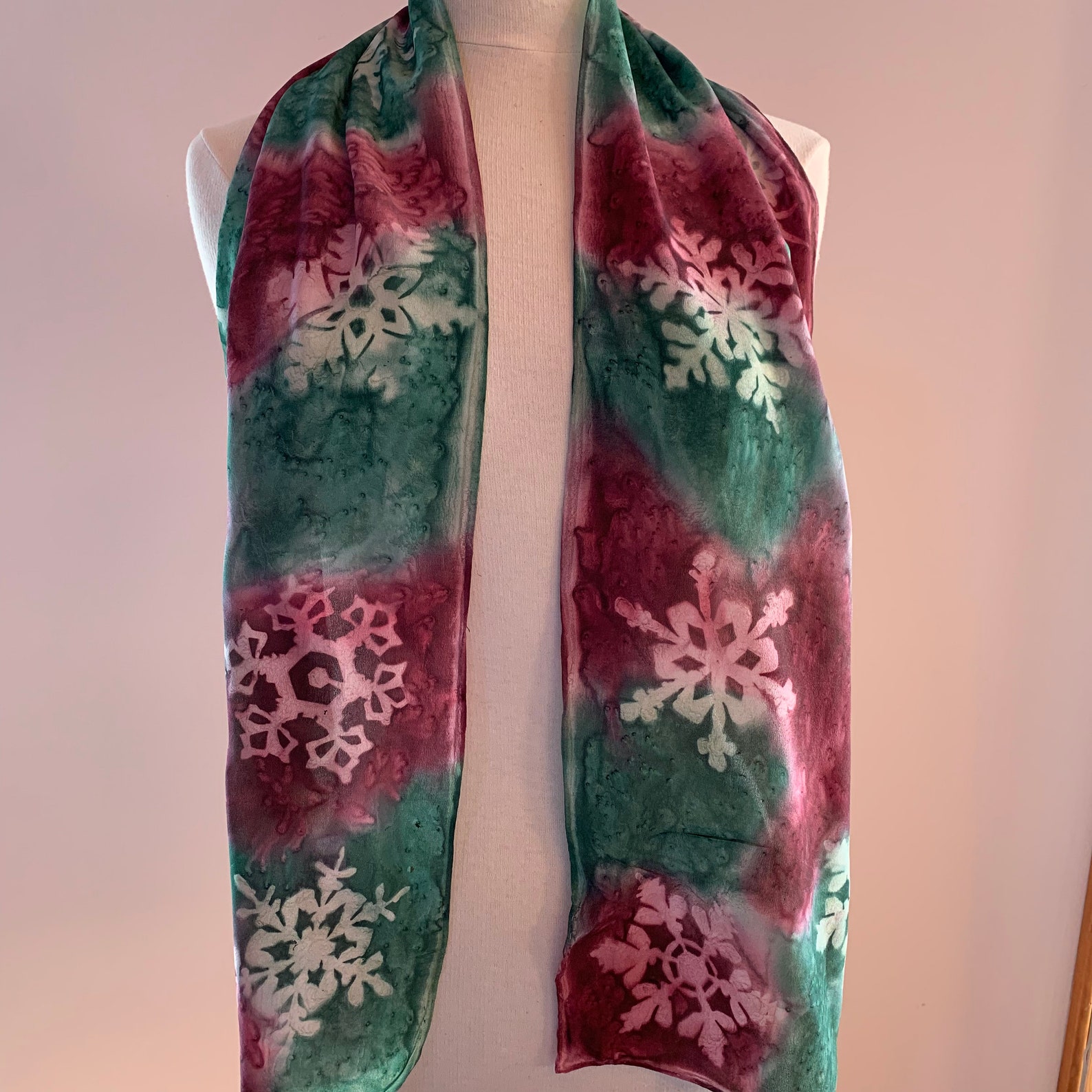 Snowflake Scarf, Snowflake Painted Silk Scarf, Christmas Scarf ...