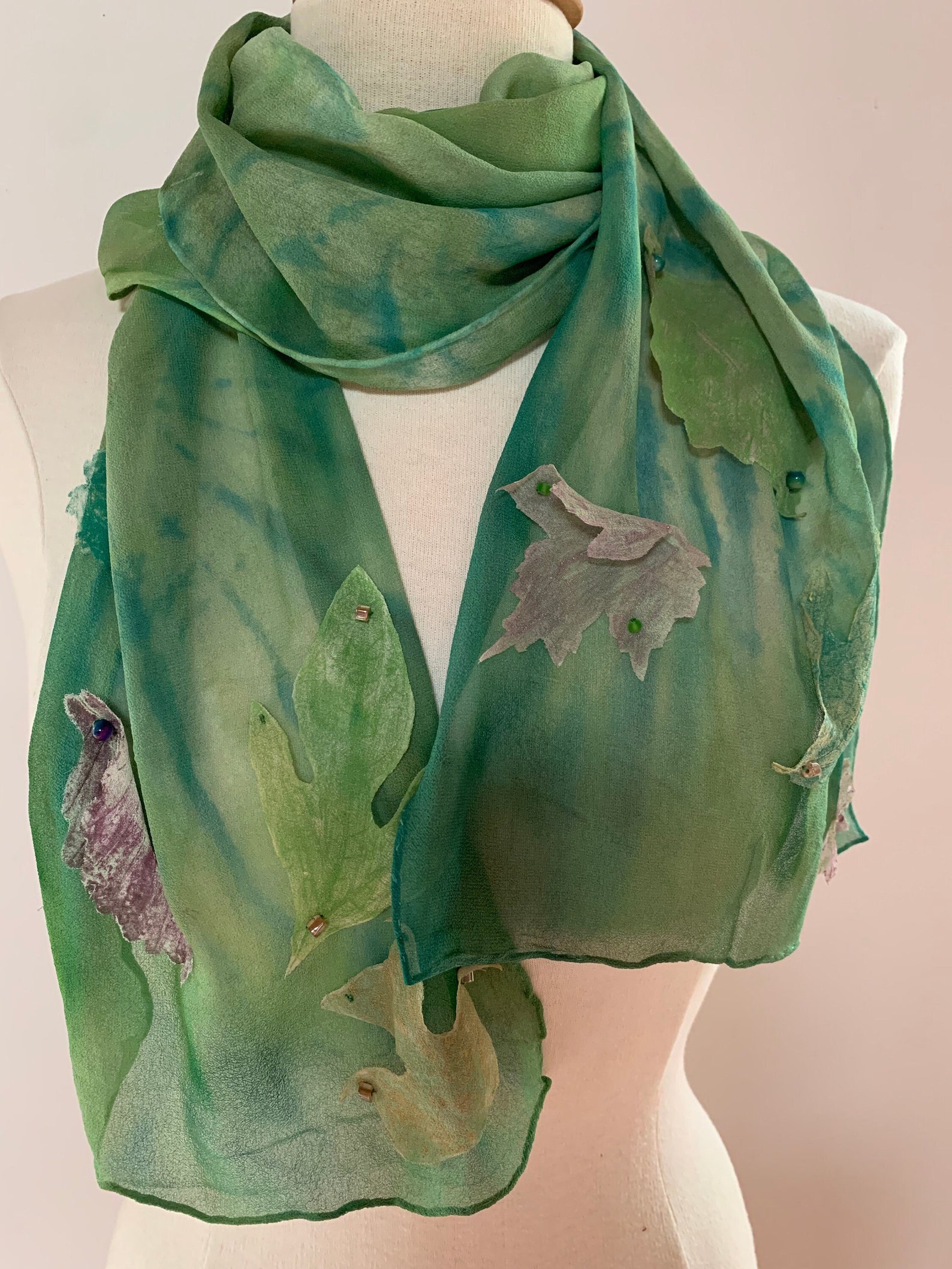 Green Leaf Scarf; Leaf Scarf; Fall Leaf Scarf; Autumn Scarf; Leaf Scarf ...