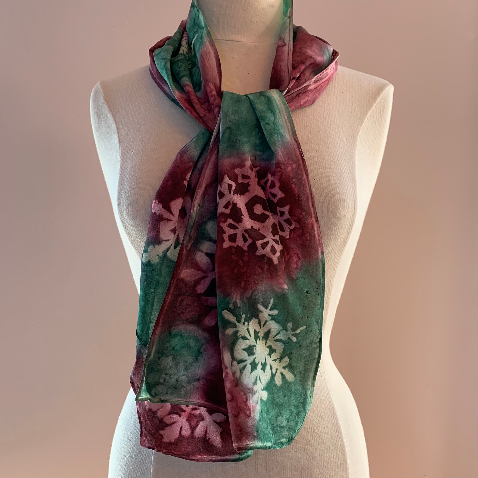 Snowflake Scarf, Snowflake Painted Silk Scarf, Christmas Scarf ...