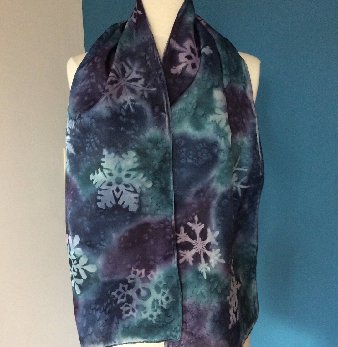 Snowflake Scarf; Snowflake Painted Silk Scarf, Christmas Scarf ...