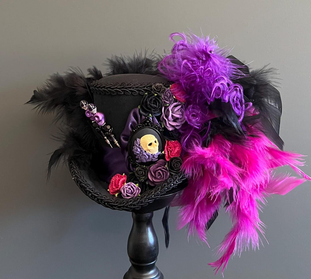 Mini Top Hat, Halloween Mini Top Hat, Skull Cameo, Day of the Dead Hat ...