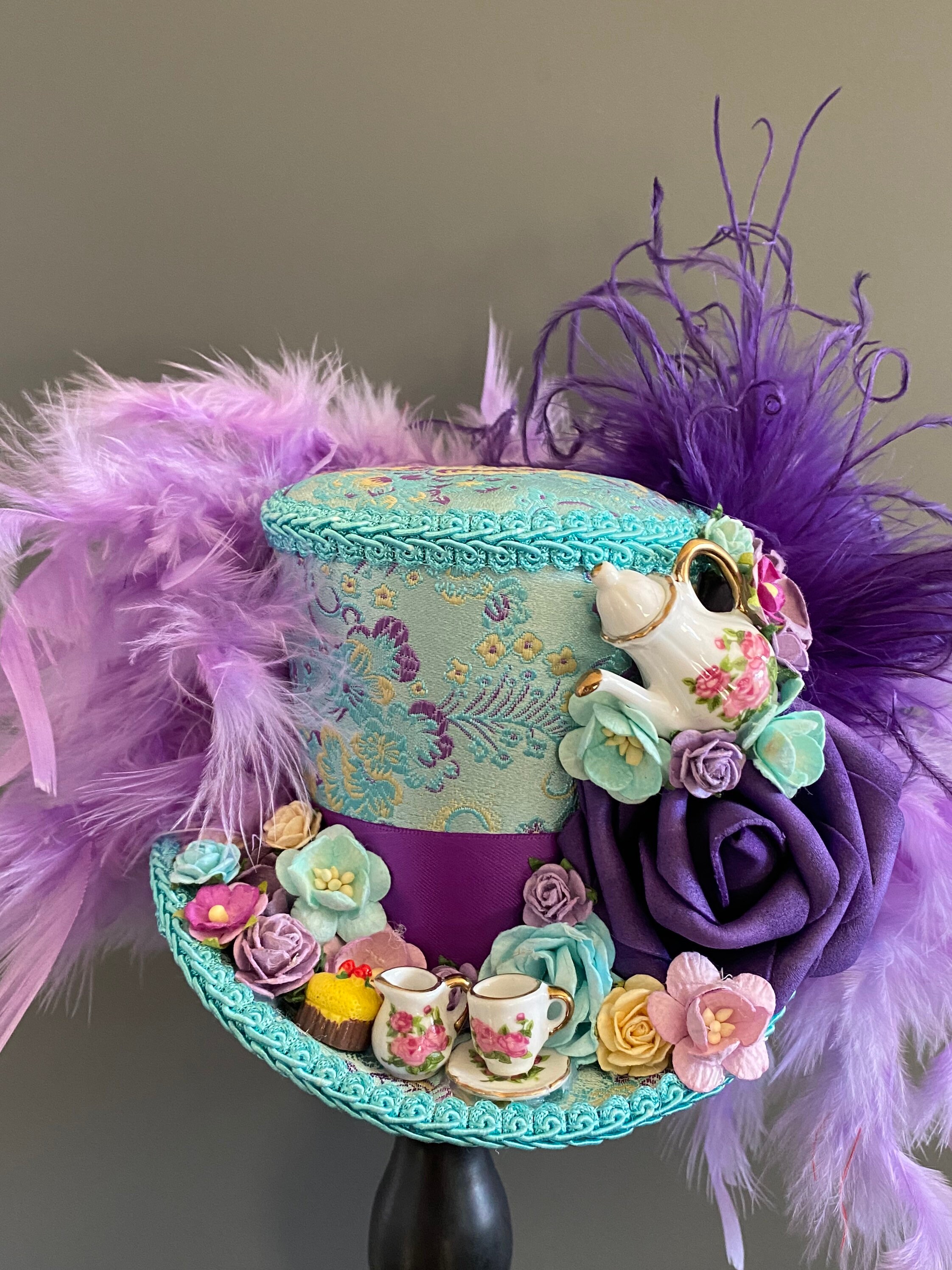 Mini Top Hat Purple Teacup Hat Mad Hatter Hat Tea Hat Mad - Etsy