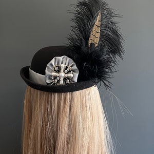 Mini Bowler Hat, Steampunk Bowler Hat, Silver Cog and Gear Bowler, Mini ...