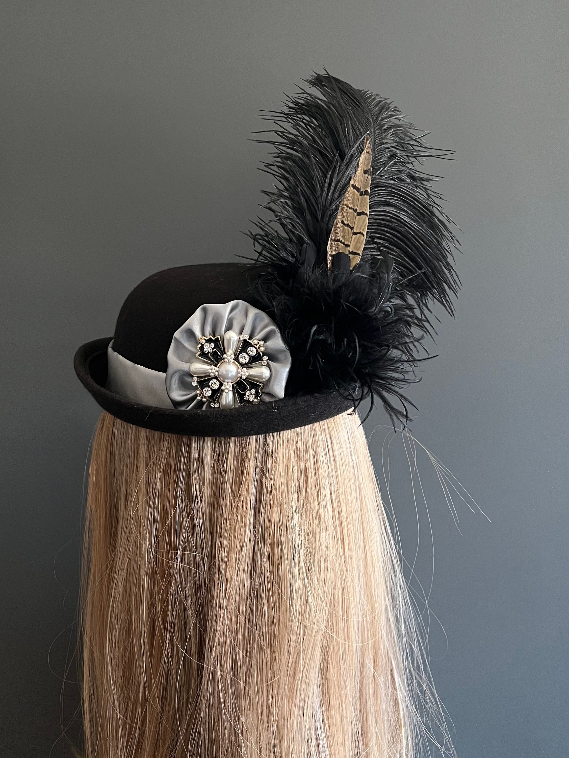 Mini Bowler Hat, Steampunk Bowler Hat, Silver Cog and Gear Bowler, Mini ...