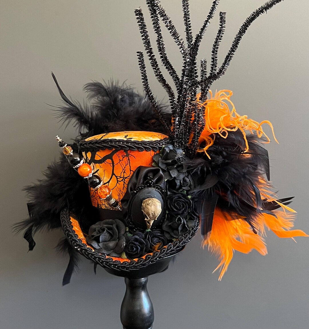 Mini Top Hat, Halloween Mini Top Hat, Raven Skull Mini Top Hat ...
