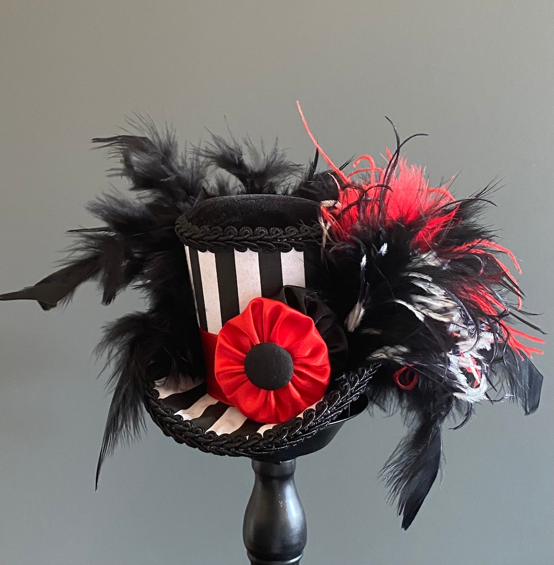 Mini Top Hat, Stripes Mini Hat, Circus Hat, Black and White Mini Hat ...