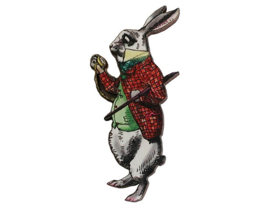 White Rabbit Pin, White Rabbit Brooch, Wood Pin, Alice in Wonderland ...