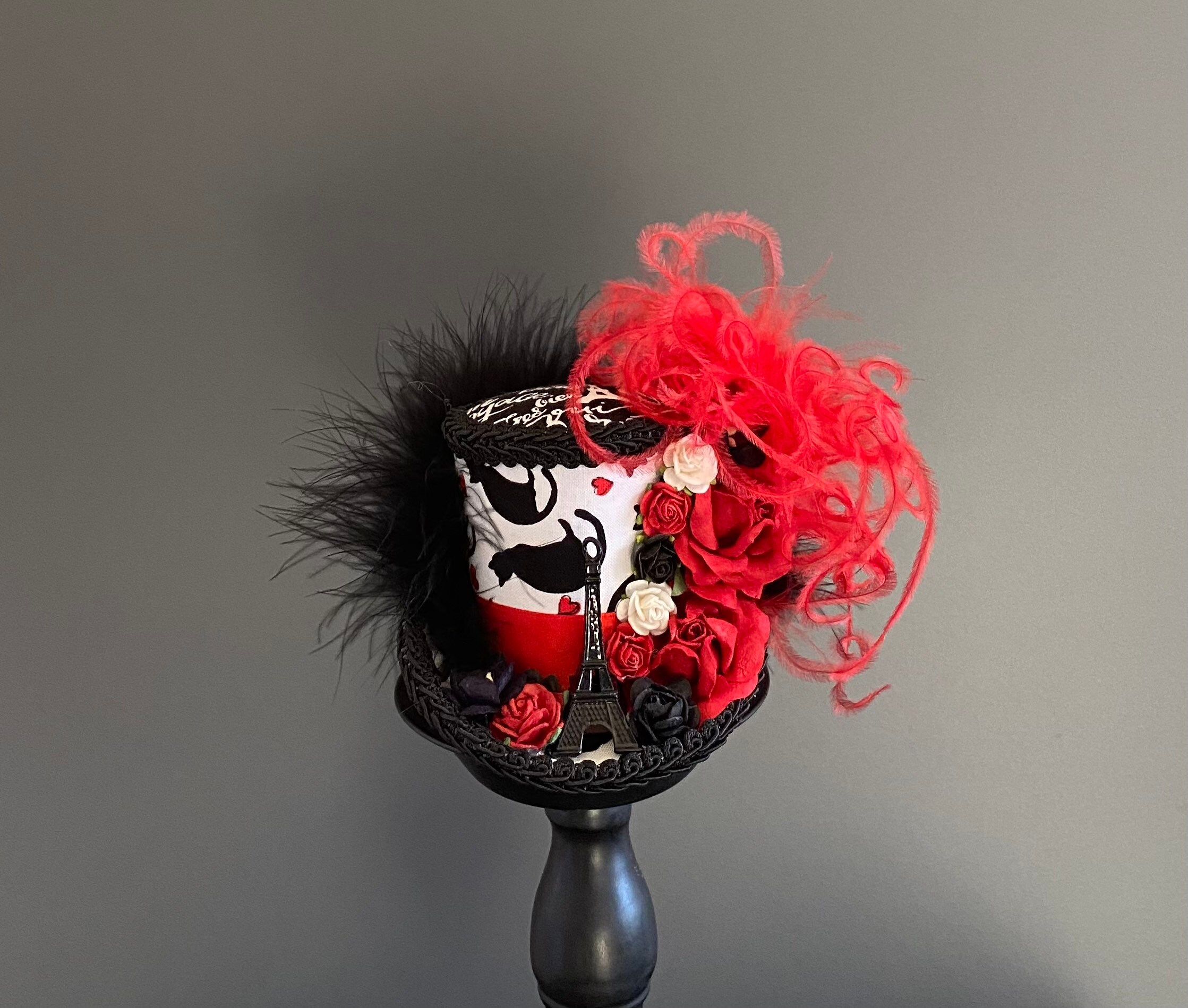 Micro Mini Top Hat, Paris Cat Mini Hat, Black and Red Hat, Alice in ...