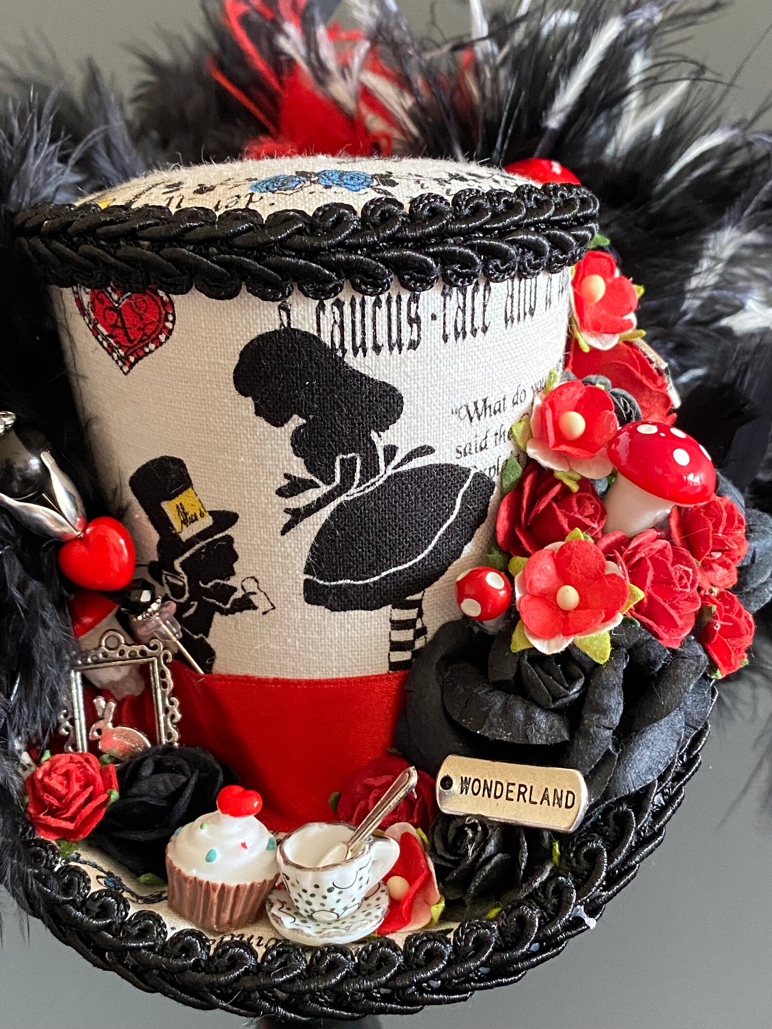 Mini Top Hat Tea Hat Black and Red Tea Cup Hat Alice in - Etsy France