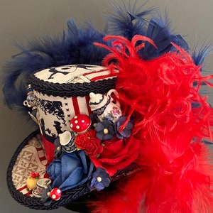 Mini Top Hat, Alice in Wonderland Hat, Blue and Red Tea Hat, Mad Hatter ...
