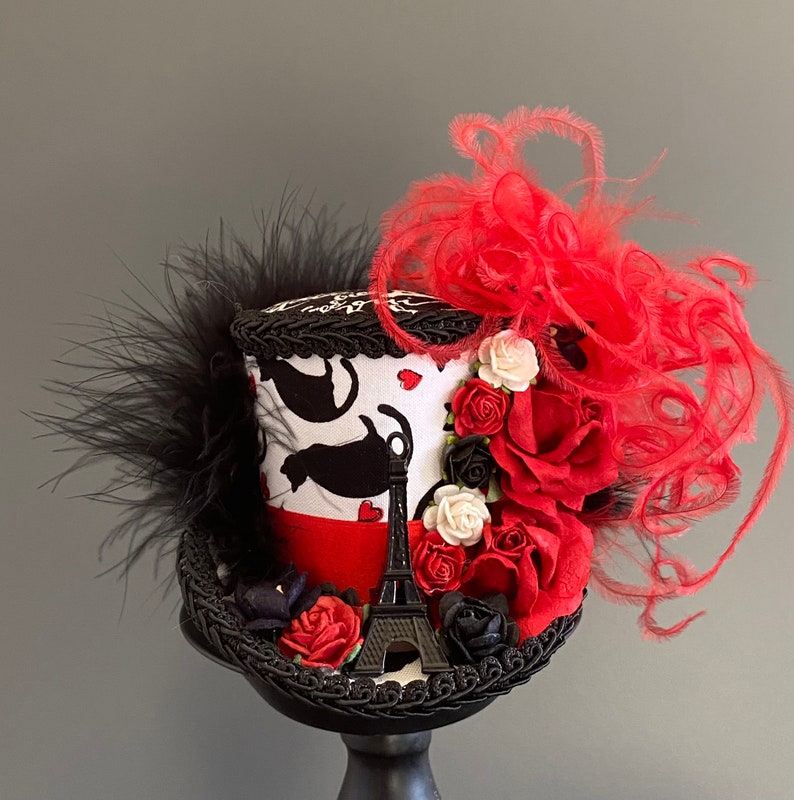 Micro Mini Top Hat Paris Cat Mini Hat Black and Red Hat | Etsy