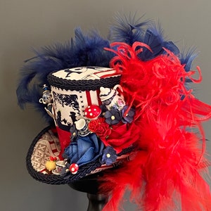 Mini Top Hat, Alice in Wonderland Hat, Blue and Red Tea Hat, Mad Hatter ...
