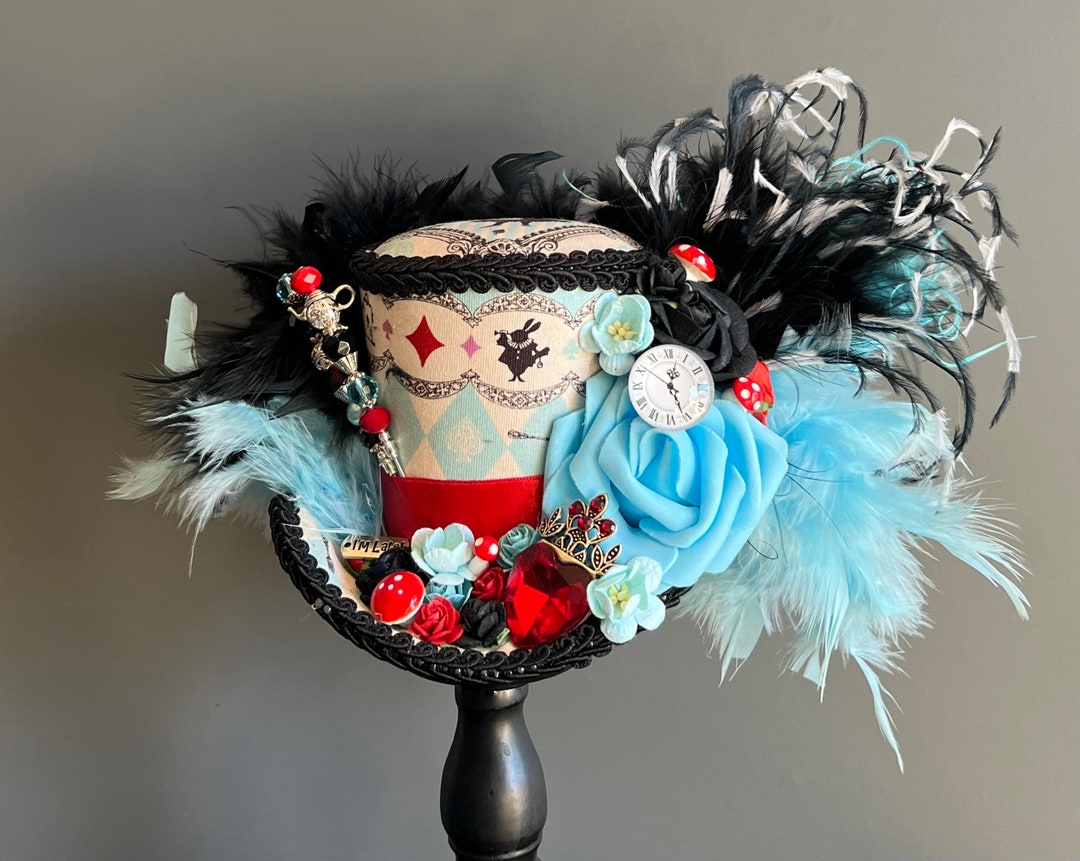 Mini Top Hat, the White Rabbit Mini Hat, Blue and Black Wonderland Hat ...