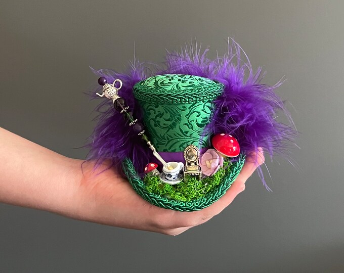 Micro Mini Top Hat, Mad Hatter Green and Purple Hat, Alice in ...