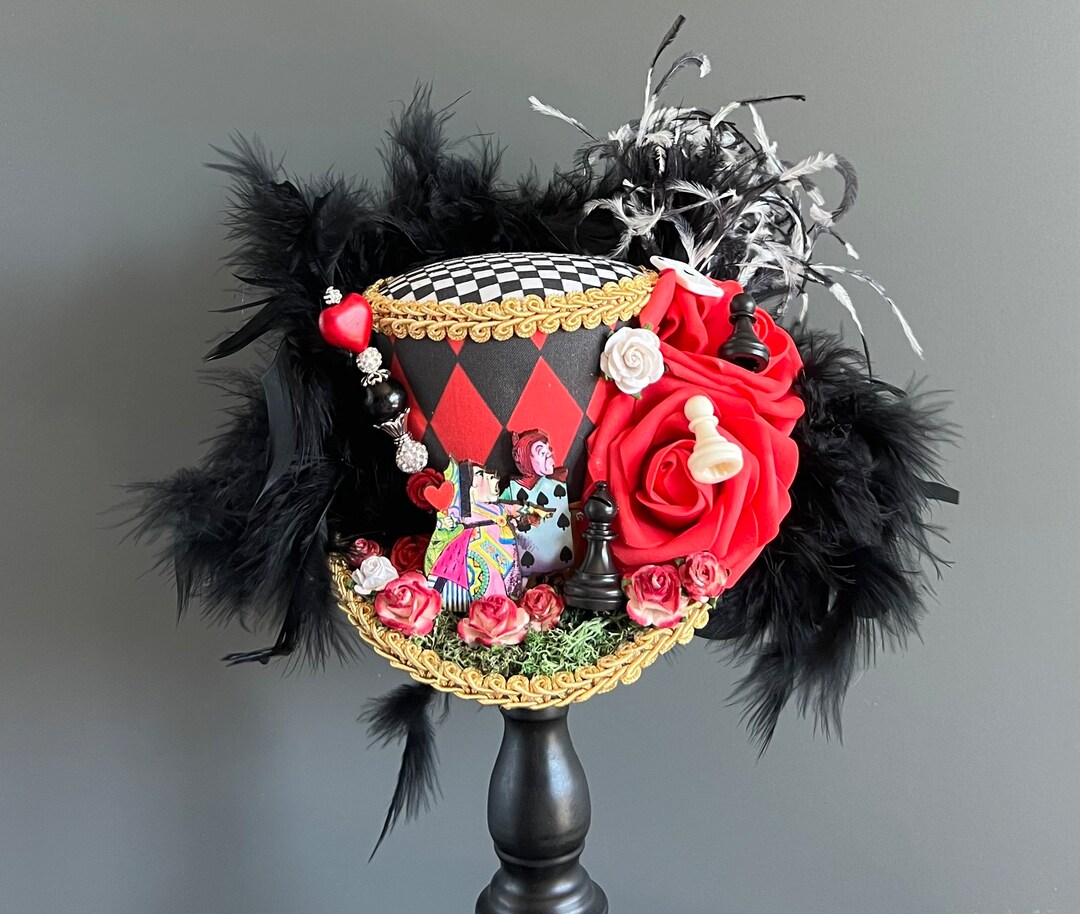 Mini Top Hat, Queen of Hearts Mini Hat, Alice in Wonderland Hat, Mad ...