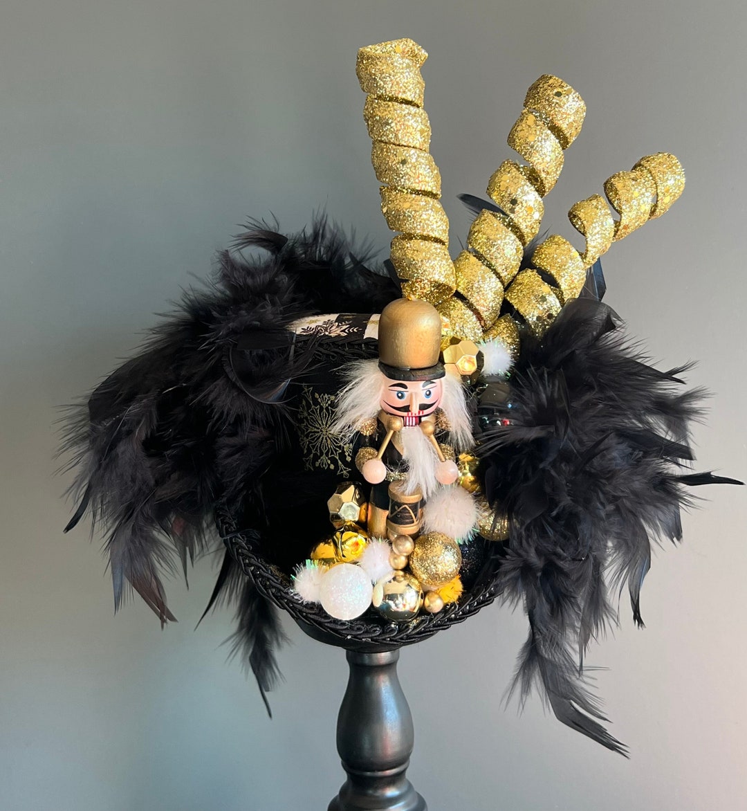 Christmas Mini Top Hat, Mini Nutcracker Top Hat, Black and Gold ...