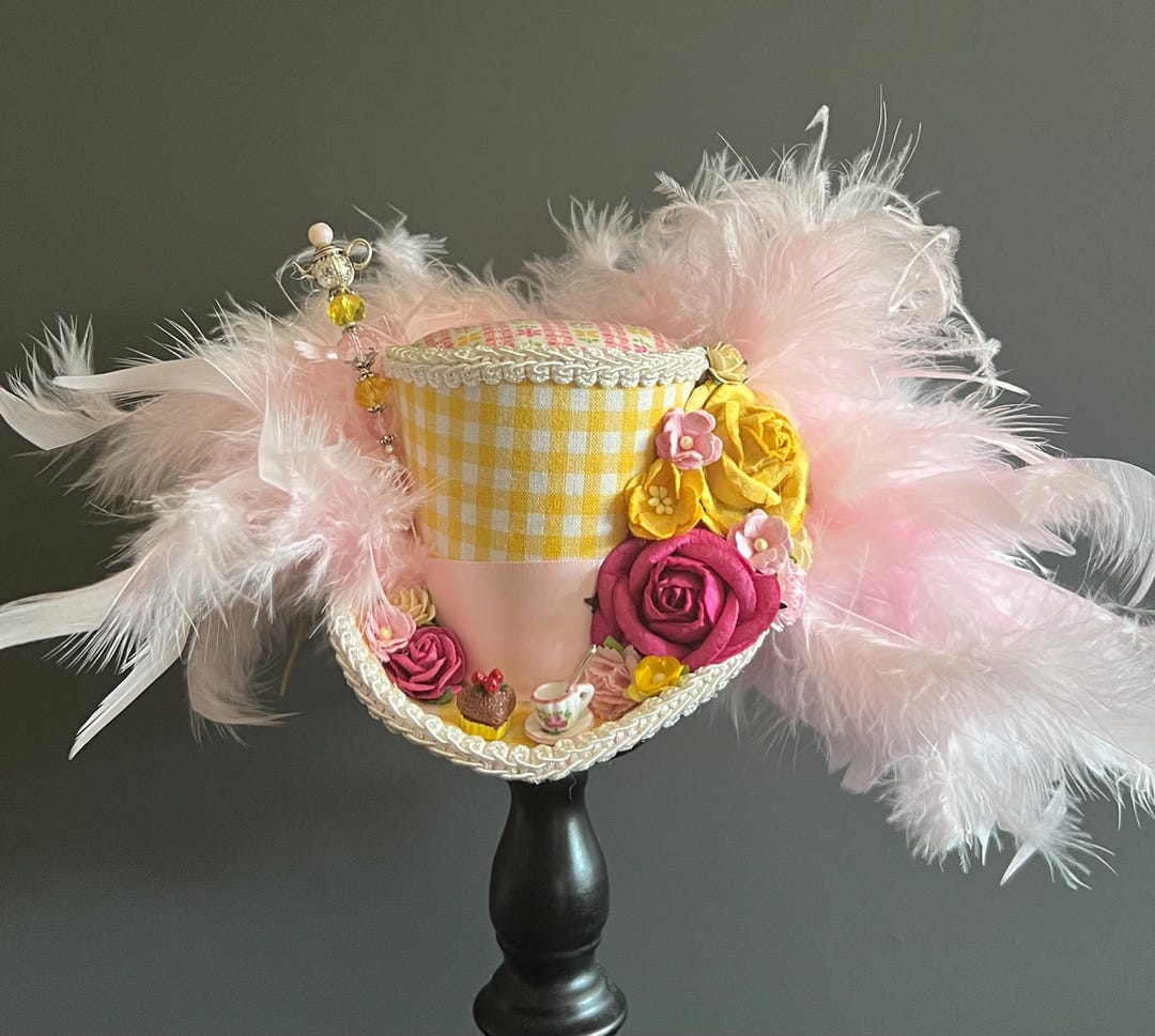 Mini Top Hat, Yellow and Pink Mini Tea Hat, Mad Hatter Hat, Tea Party ...