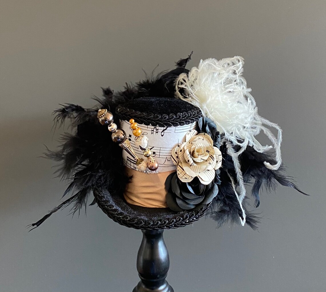 Mini top hat mini symphonic hat black and white musical | Etsy