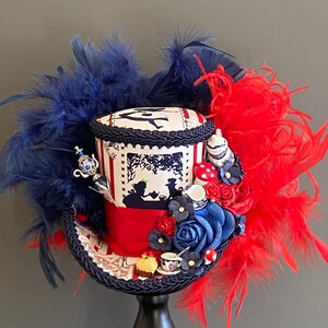 Mini Top Hat, Alice in Wonderland Hat, Blue and Red Tea Hat, Mad Hatter ...