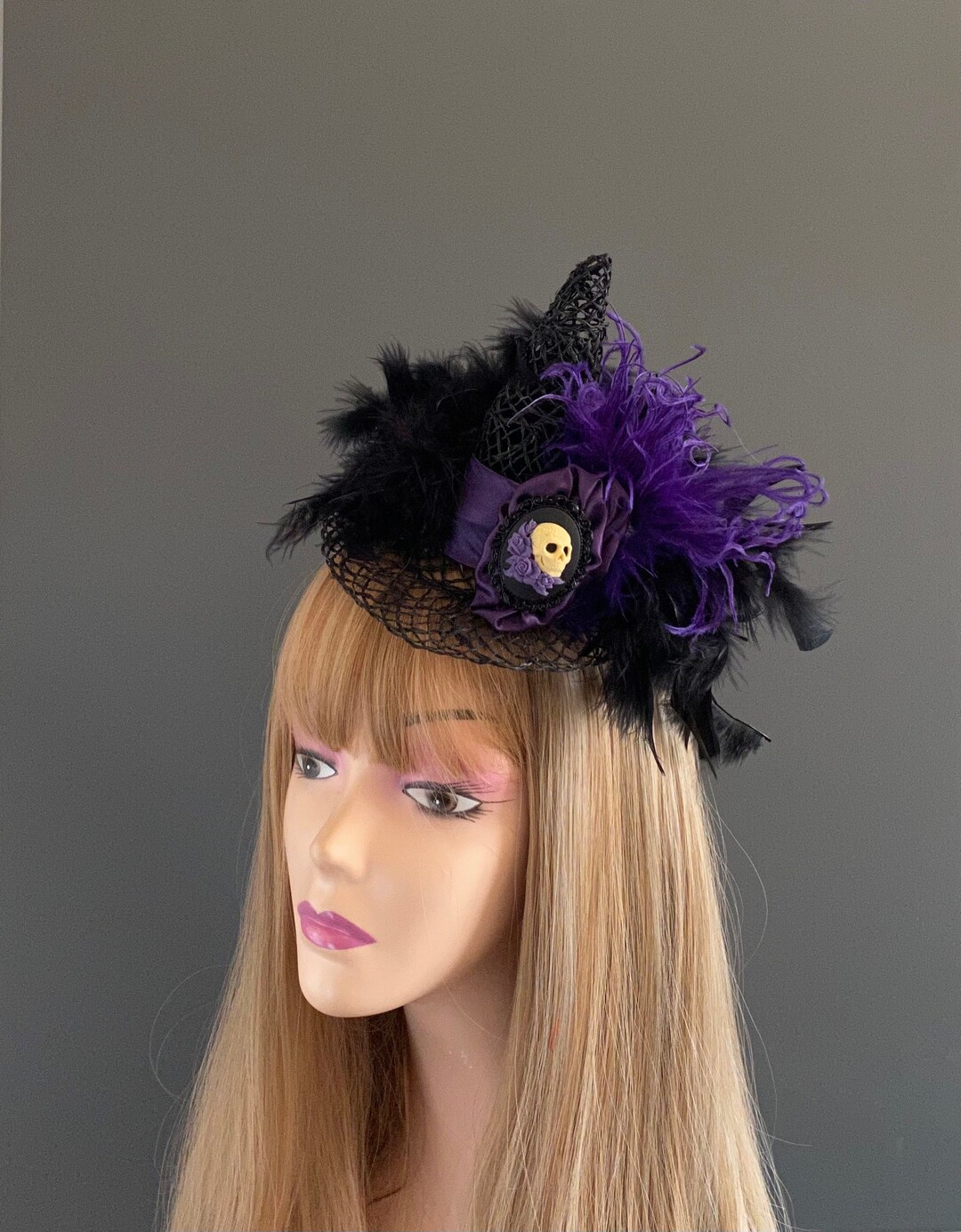 Mini Witch Hat, Halloween Witch Hat, Mini Purple Skull Witch Hat, Witch ...