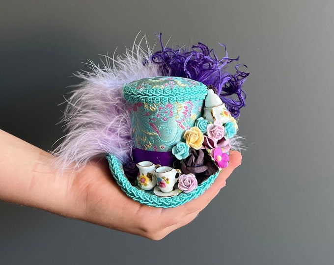 Micro Mini Top Hat, Purple Teacup Hat, Mad Hatter Hat, Tea Hat, Alice ...