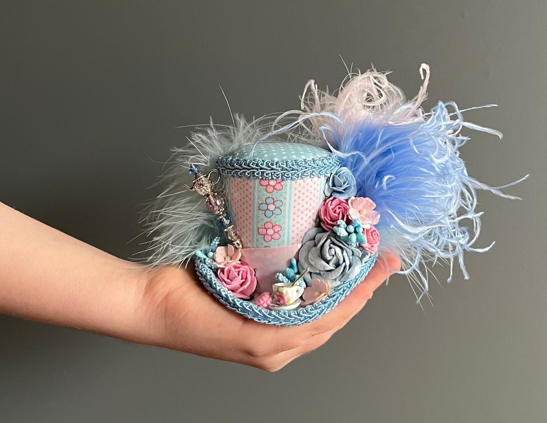 Micro Mini Top Hat, Micro Teacup Hat, Alice in Wonderland, Baby Blue ...