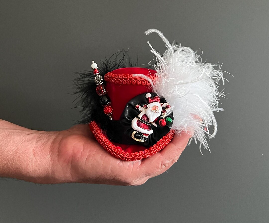Micro Mini Christmas Top Hat, Mini Christmas Hat, Holiday Hat, Mini Elf ...
