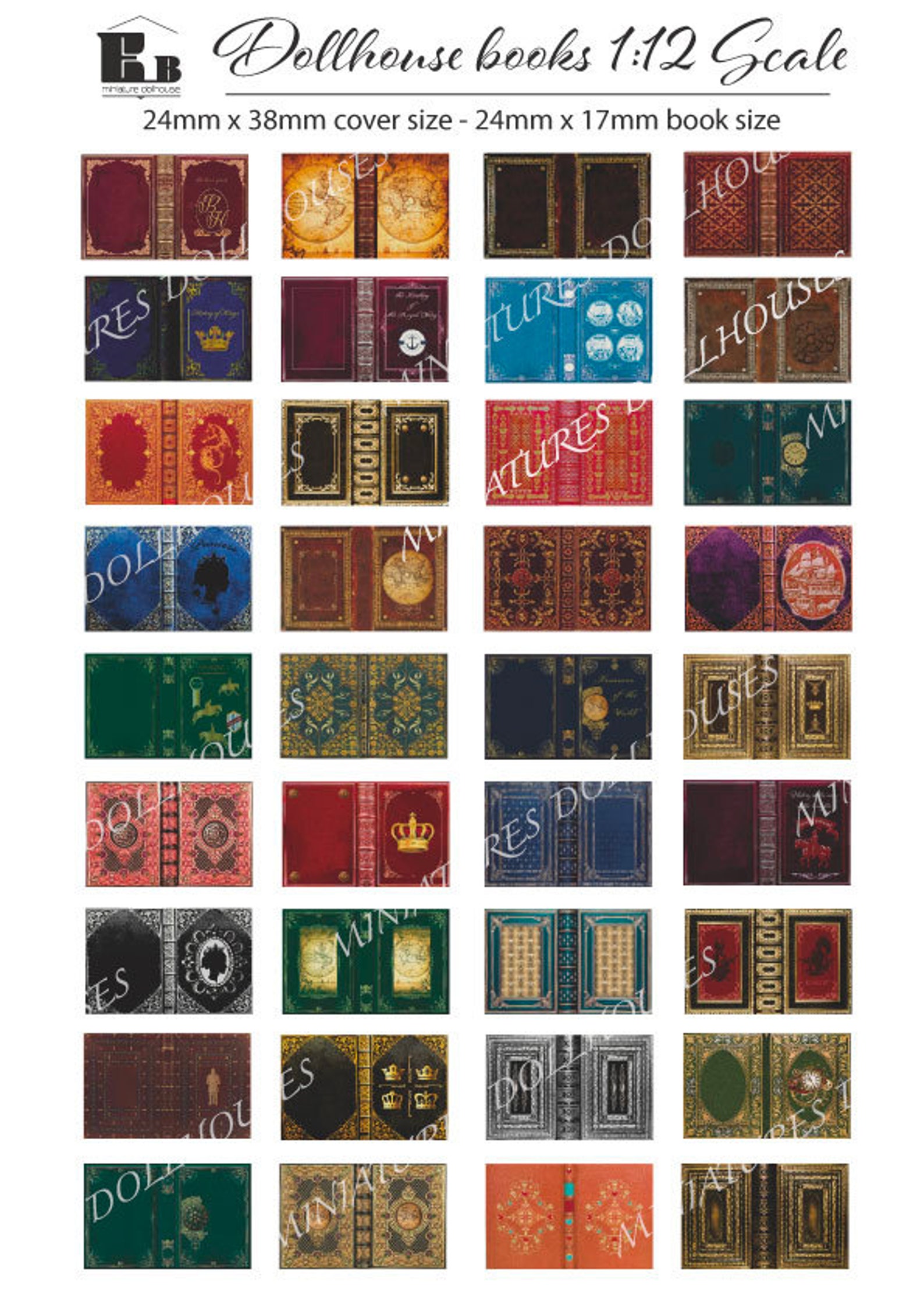 36 Antique and Vintage Printable Miniature Book Covers Set, 1/12 Scale ...
