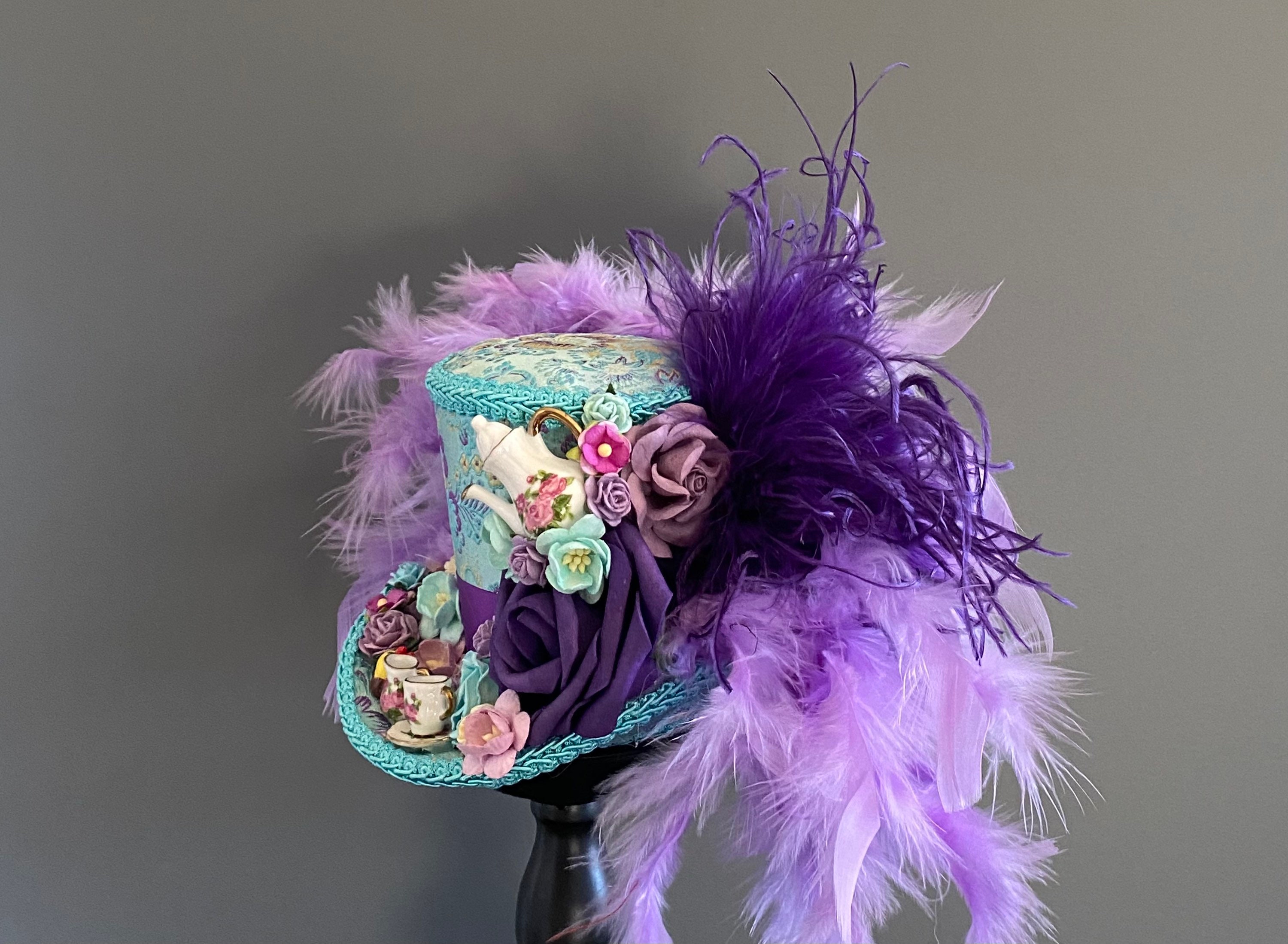 Mini Top Hat Purple Teacup Hat Mad Hatter Hat Tea Hat Mad - Etsy