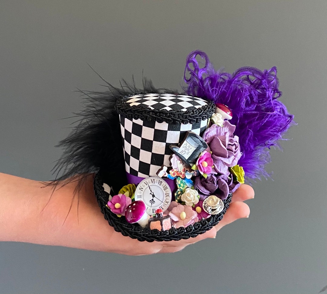 Micro Mini Top Hat, Mad Hatter Mini Top Hat, Mad Hatter Dioama Hat, Tea ...