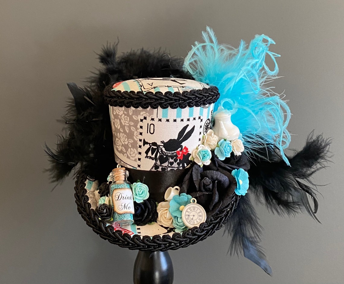 Mini top hat Alice in wonderland white rabbit hat drink me - Etsy France