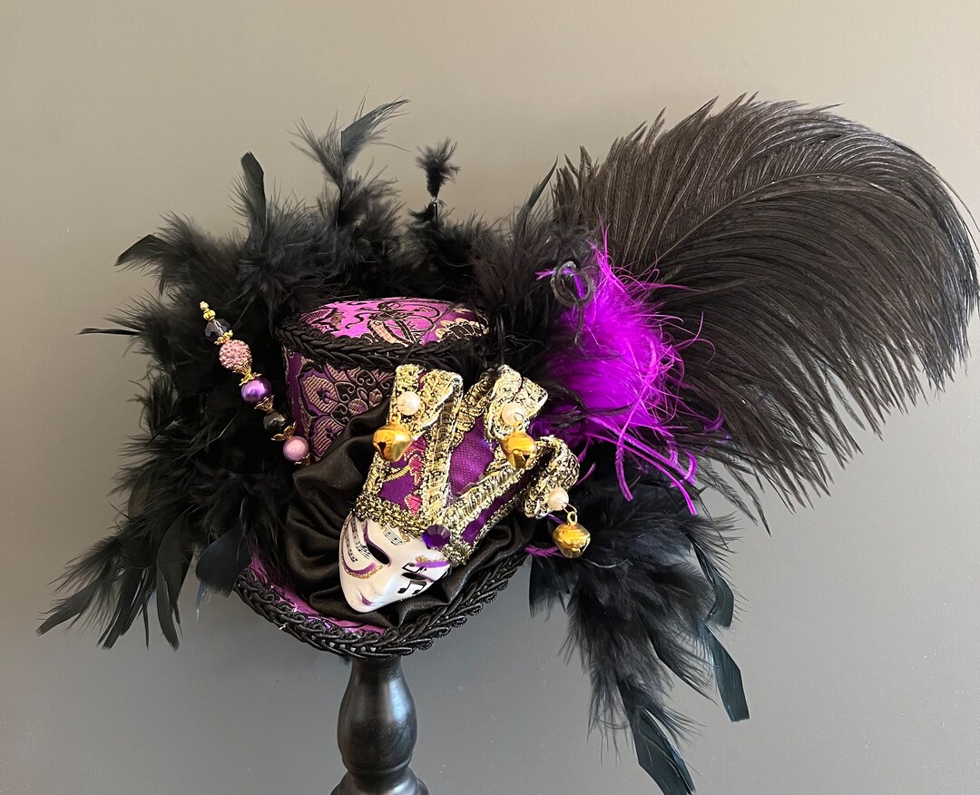 Mini Top Hat, Mardi Gras Top Hat, Black and Purple Hat, Mini Venice ...