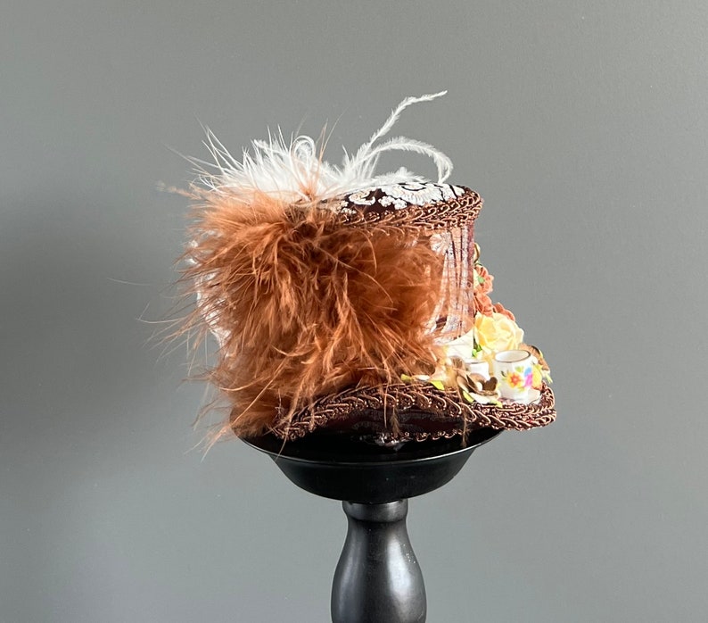 Micro Mini Top Hat Teacup Hat Brown Brocade Hat Alice in - Etsy