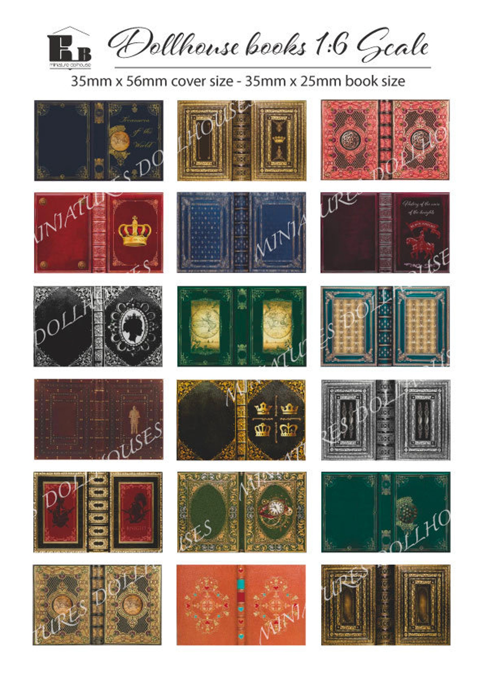 Antique Book Covers Set, 1:6 Scale Downloadable Printable Covers ...