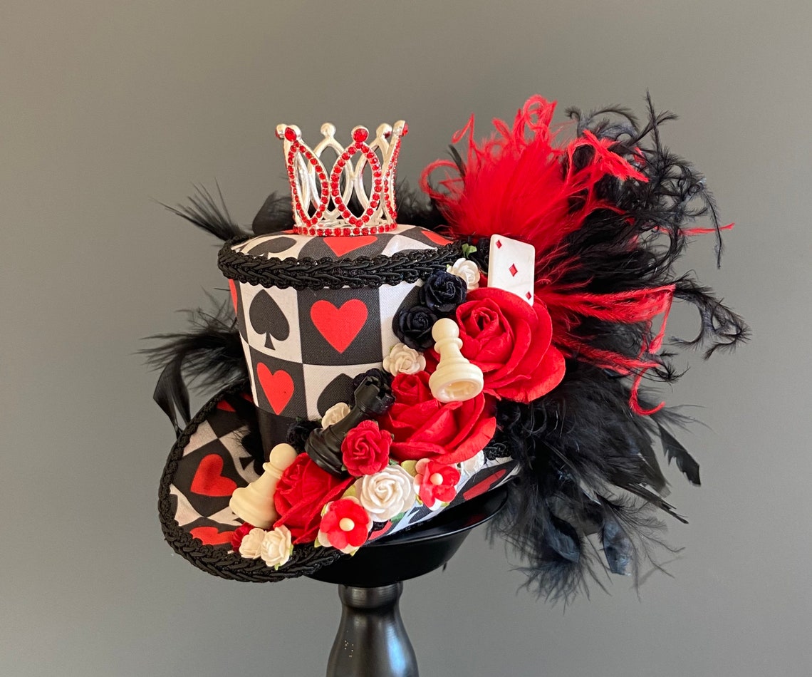 Mini Top Hat Card Mini Hat Queen of Hearts Hat Crown Queen | Etsy